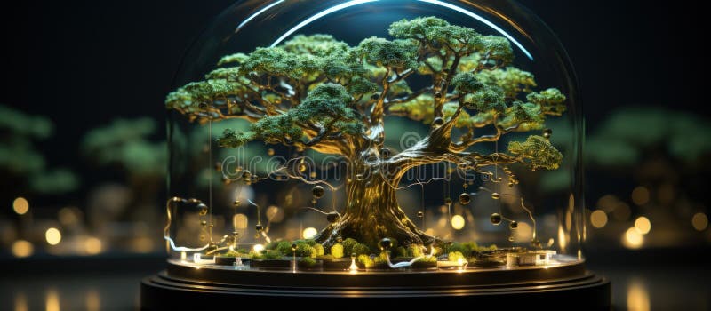 Tree in a Glass Vase with Lights Stock Illustration - Illustration of ...