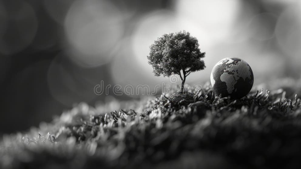 A Tree and a Globe are on a Dirt Field Stock Image - Image of grass ...