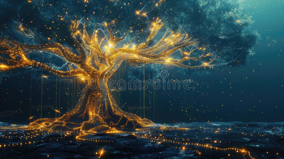 Tree With Glowing Data Lines In Roots And Branches Representing The Expansion And Reach Of Data