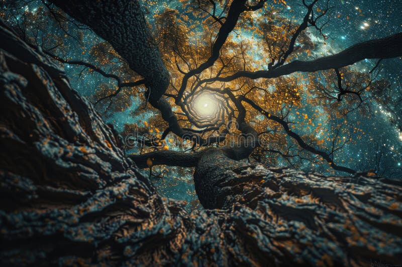 A Tree with Glowing Lights on it Stock Photo - Image of blue, park ...