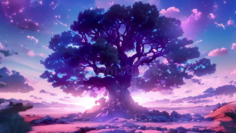 A Tree with Glowing Purple Bark and Multiple Trunks Each One ...