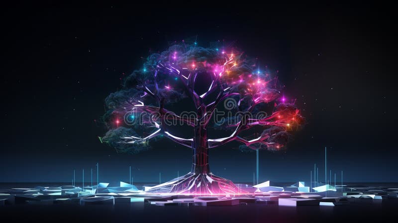 Tree Glowing, Technology Concept. Green Energy Stock Illustration ...