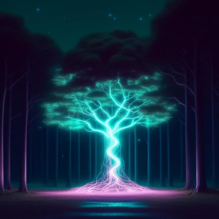 Tree Glows in the Forest Advanced Technology Hi-tech Created by ...