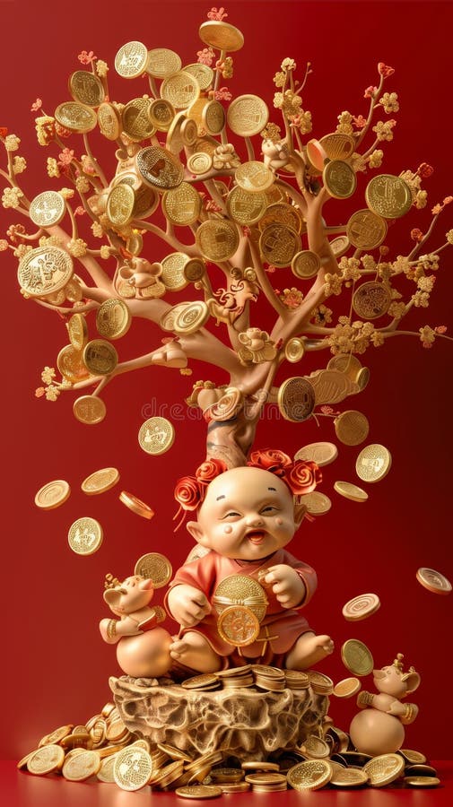 Tree with Gold Coins, Chinese New Year Theme Stock Illustration ...