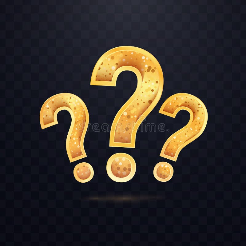 Tree Golden Questions Sign on Dark Transparent Background. Set of ...