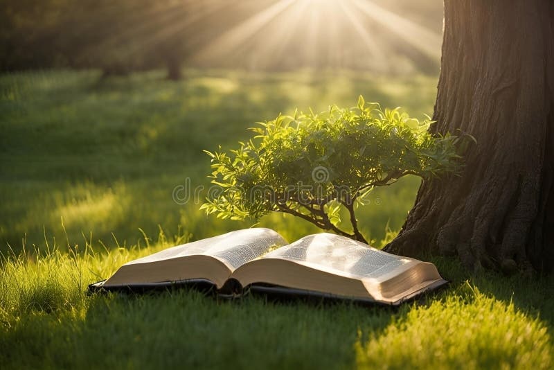 Tree Growing on an Open Bible. Stock Illustration - Illustration of ...