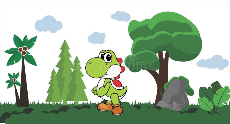 Tree and Grass Landscape with Yoshi Carton Vector Art Stock Vector ...
