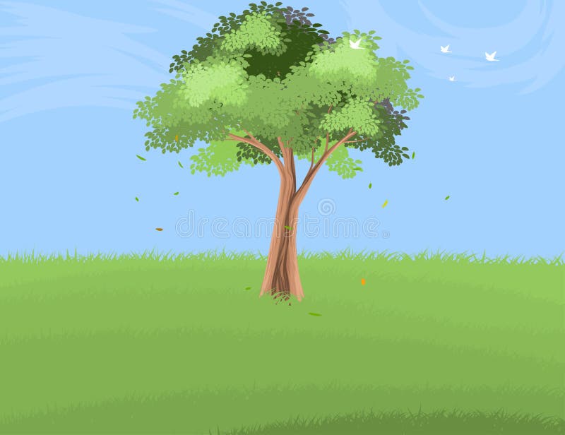 Tree on Grass Scenery Landscape Stock Vector - Illustration of backdrop ...
