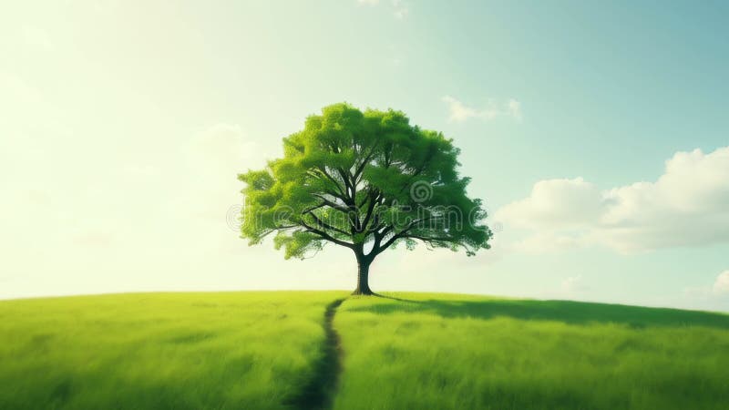 Tree on a Grassy Hill with a Path in the Middle Stock Video - Video of ...