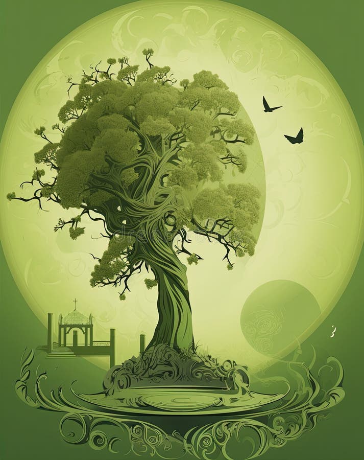 A Tree with Green Leaves in a Circle Shape on a Light Background. Earth ...