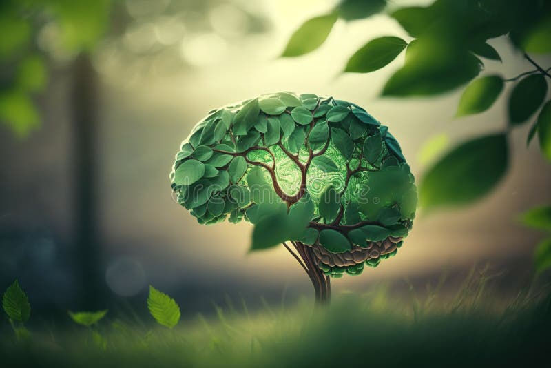 A Tree with Green Leaves in the Shape of a Human Brain, Created with ...