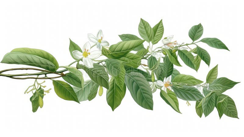 Tree with Green Leaves and White Flowers. There are Several Branches on ...