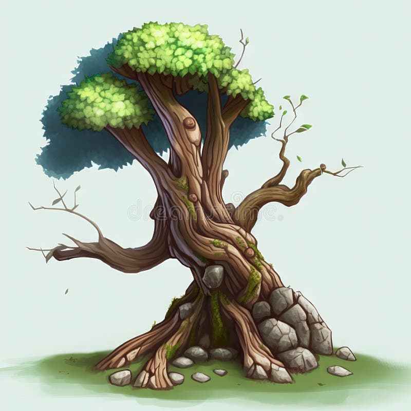 A Tree with a Green Top and a Rock Base in the Middle of it Stock ...