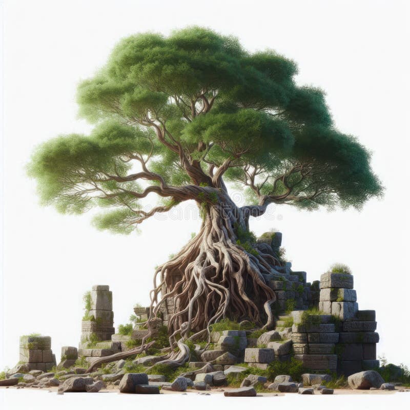 A Tree that Grew on the Ruins of an Old, Ruined Building. Stock Image ...