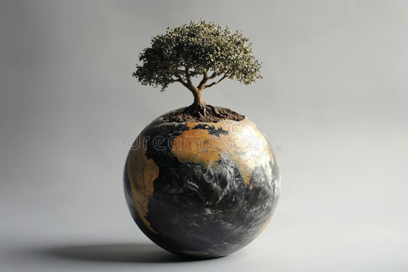 Tree Growing on Artistic Model of Earth Representing Sustainability ...