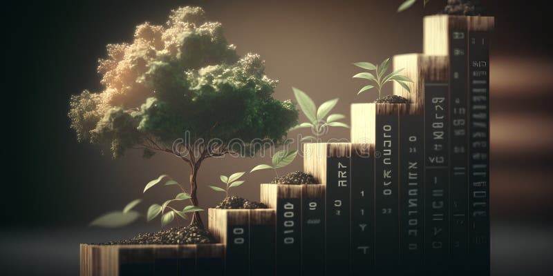 Tree Growing on a Bar Graph Showing Growth and Progress. 3d Rendering ...