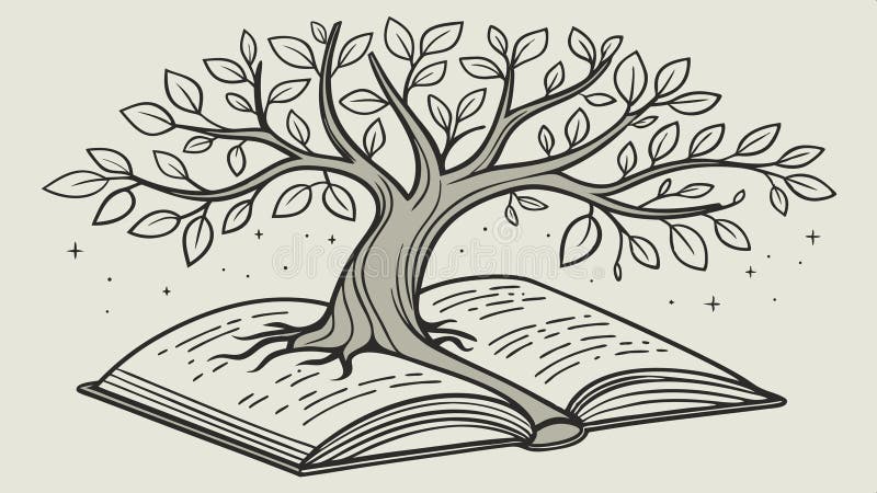 Tree Growing from Book Illustration, Knowledge and Growth Symbol Vector ...