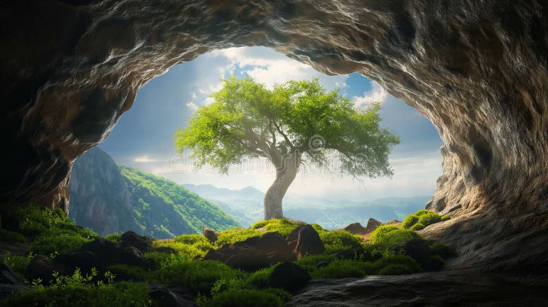 A Tree is Growing in a Cave Stock Image - Image of inside, nature ...