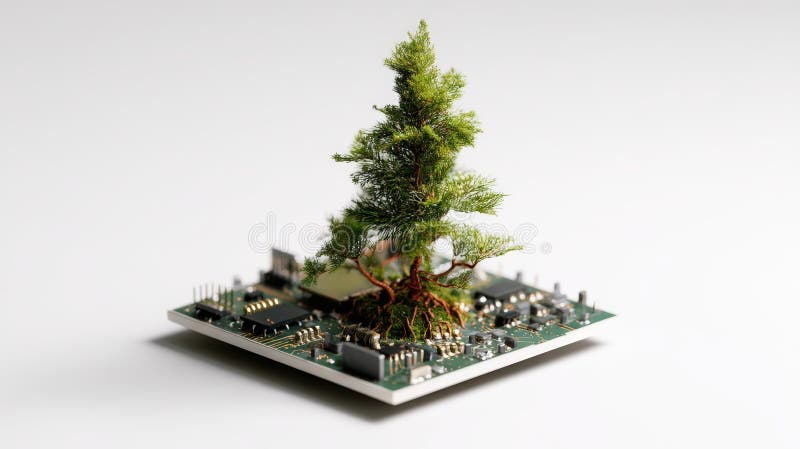 Small Tree Growing on a Circuit Board Representing Eco-Friendly ...