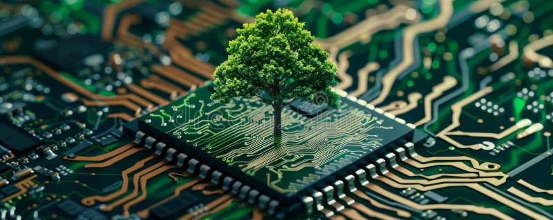Tree Growing on Circuit Board Representing Green Technology Stock Photo ...