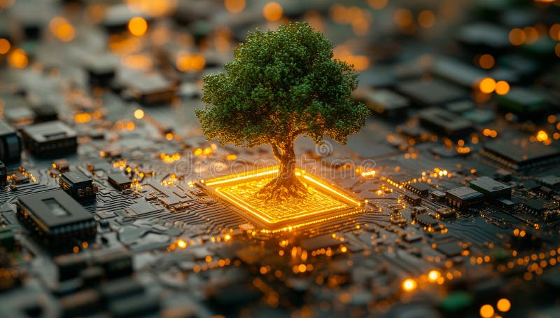 Tree Growing on a Circuit Board Surface Stock Image - Image of growth ...