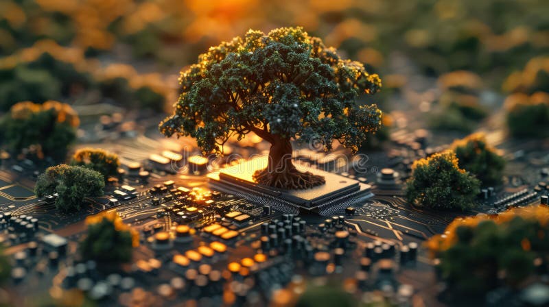 Tree Growing on Circuit Board Technology Innovations Stock Illustration ...