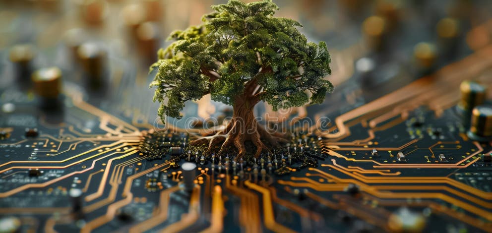 Tree Growing on Circuit Board Technology Innovations Stock Illustration ...