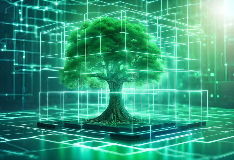 Tree Growing on Circuit Digital Cube. Digital Stock Illustration ...
