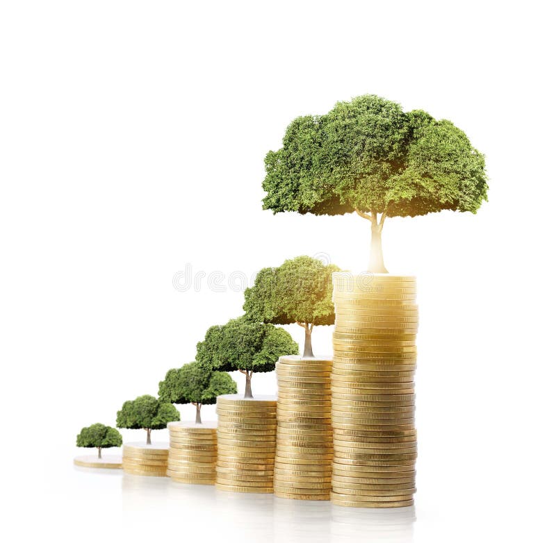 Tree growing from coins stock photo. Image of environment - 43167888