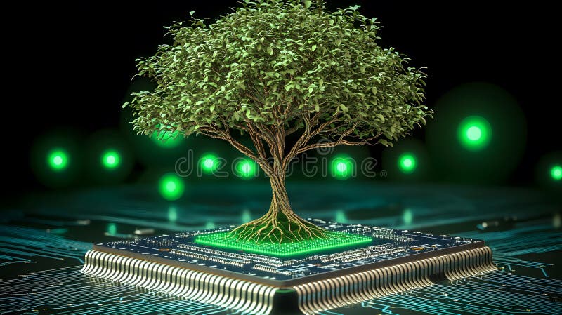 A Tree Growing from a Computer Chip Stock Photo - Image of symbol ...