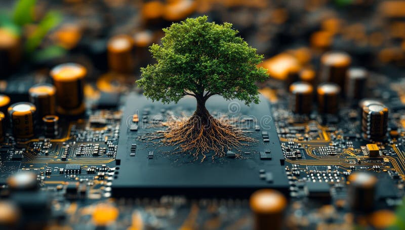 Tree Growing on Computer Circuit Board Stock Photo - Image of contrast ...
