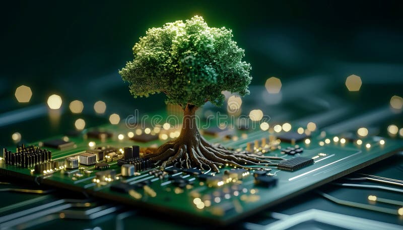 Tree Growing on the Converging Point of Computer Circuit Board. Stock ...