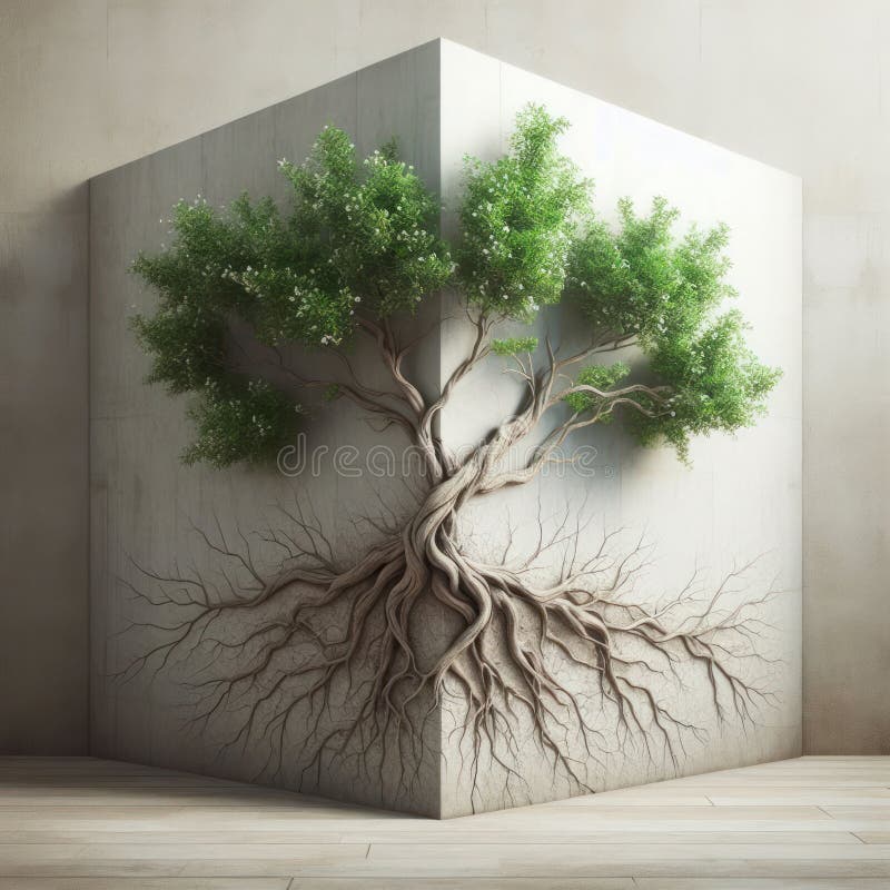 A Tree Growing on the Corner of the Wall. Stock Photo - Image of view ...