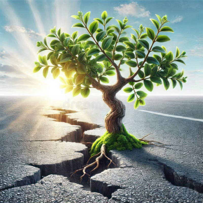 A Tree Growing from a Crack in the Asphalt. Stock Image - Image of ...