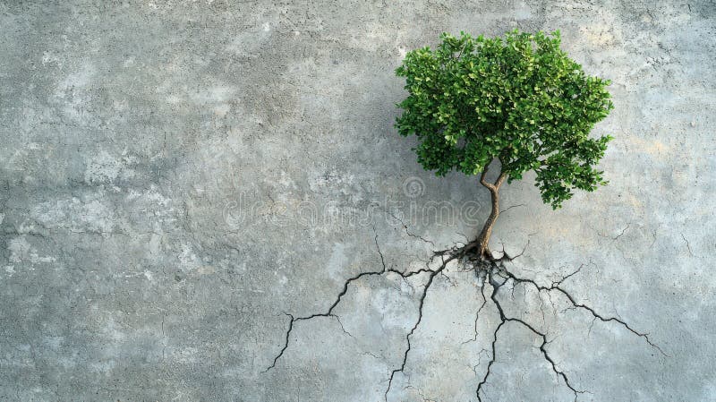 A Tree Growing through Cracked Concrete, Representing Stock ...