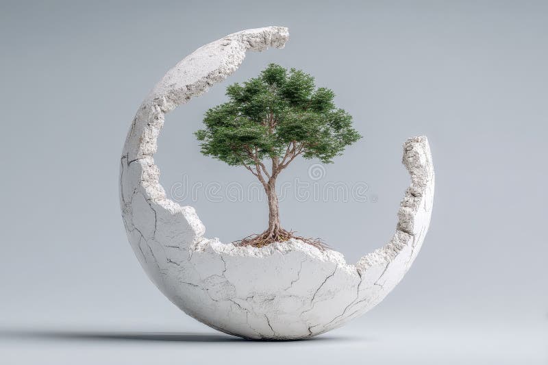 Tree Growing through Cracked Globe Symbolizing Hope and Resilience in a ...