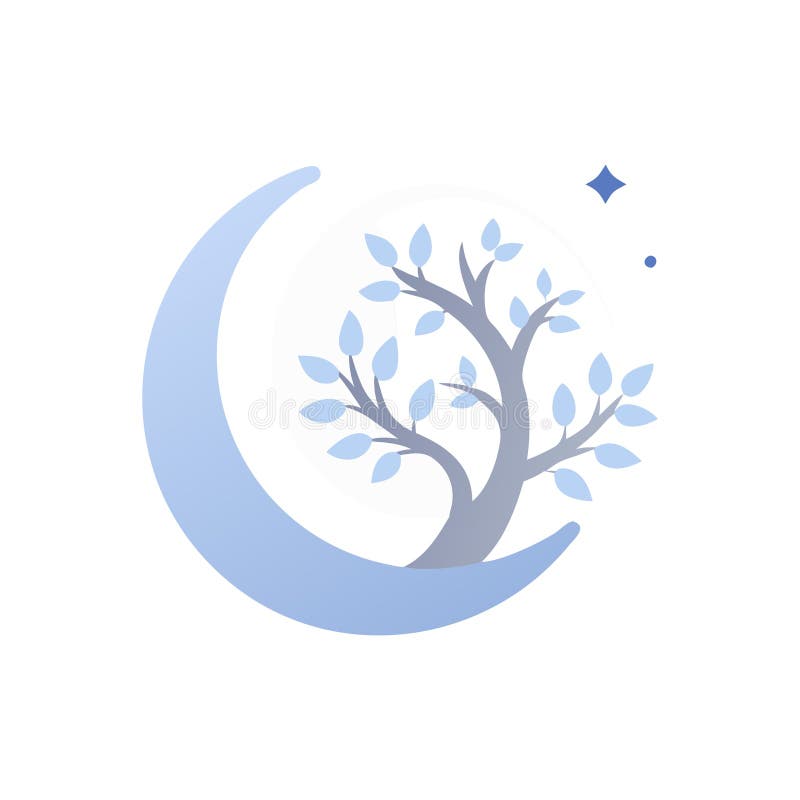 Tree Growing from Crescent Moon Vector Illustration, Minimalist Design ...