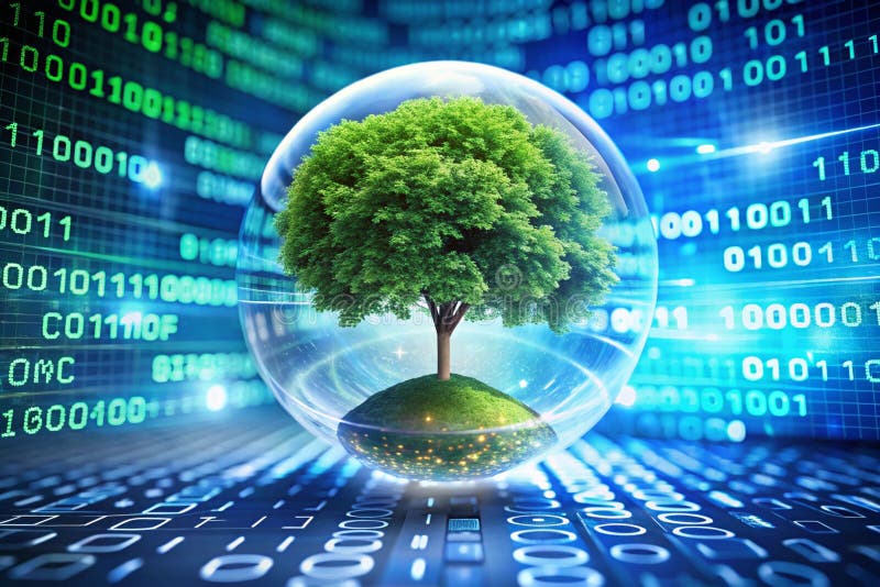 Tree Growing on Crystal Globe. Digital Convergence and Technology ...