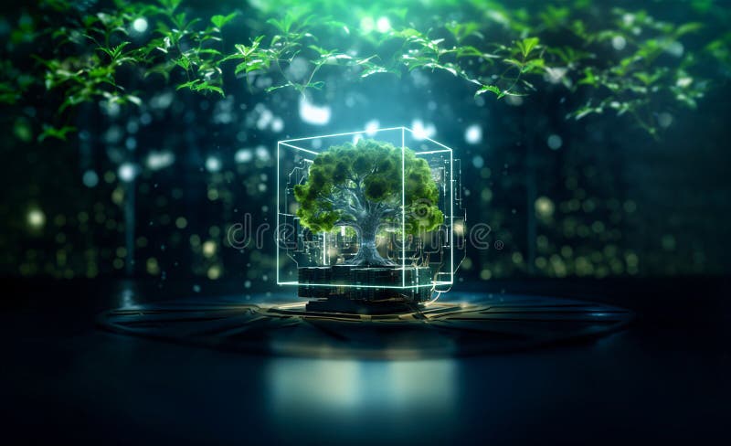 Tree Growing on Digital Cube. Digital and Technology Convergence Stock ...