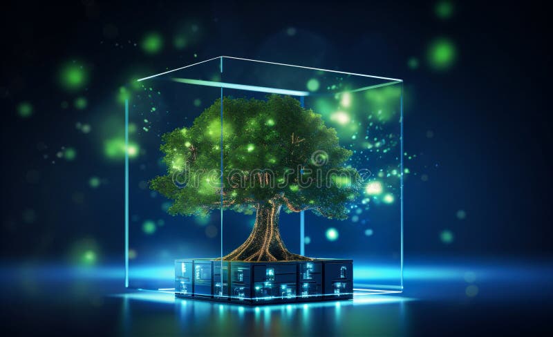 Tree Growing on Digital Cube. Digital and Technology Convergence Stock ...