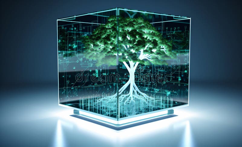 Tree Growing on Digital Cube. Digital and Technology Convergence Stock ...
