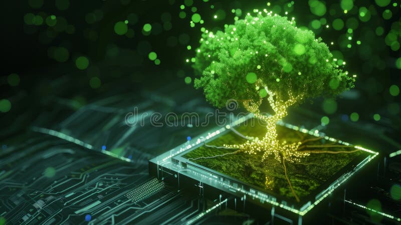 Tree Growing on Digital Planter. Stock Illustration - Illustration of ...
