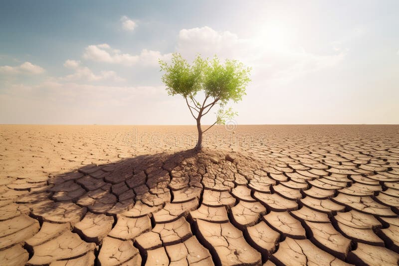Tree Growing on Drought Land, Climate Change Concept. Generative Ai ...
