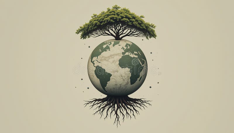 Tree Growing from Earth Shaped Like a Globe Stock Illustration ...