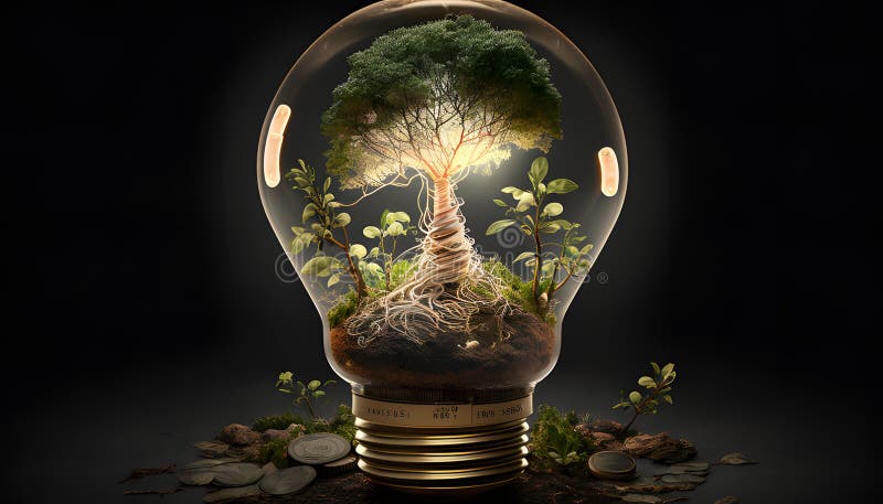 A Tree Growing in an Energy Efficient Light Bulb, the Concept of ...