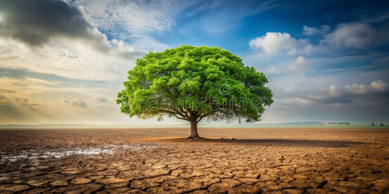 A Tree is Growing in a Field of Mud AI-Created Content Stock ...