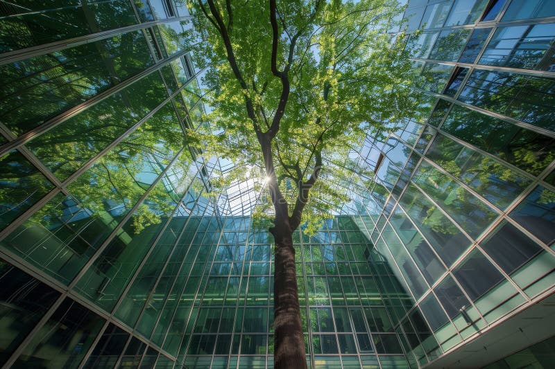 A Tree is Growing in a Glass Building Stock Photo - Image of outdoor ...