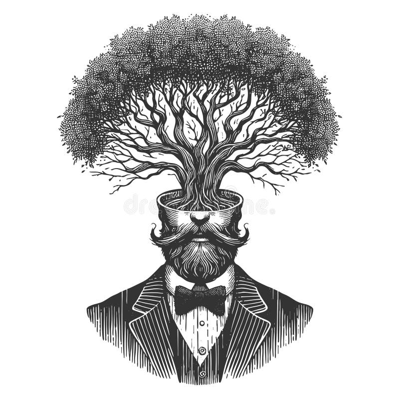 Tree Growing from Head Engraving Vector Stock Illustration ...