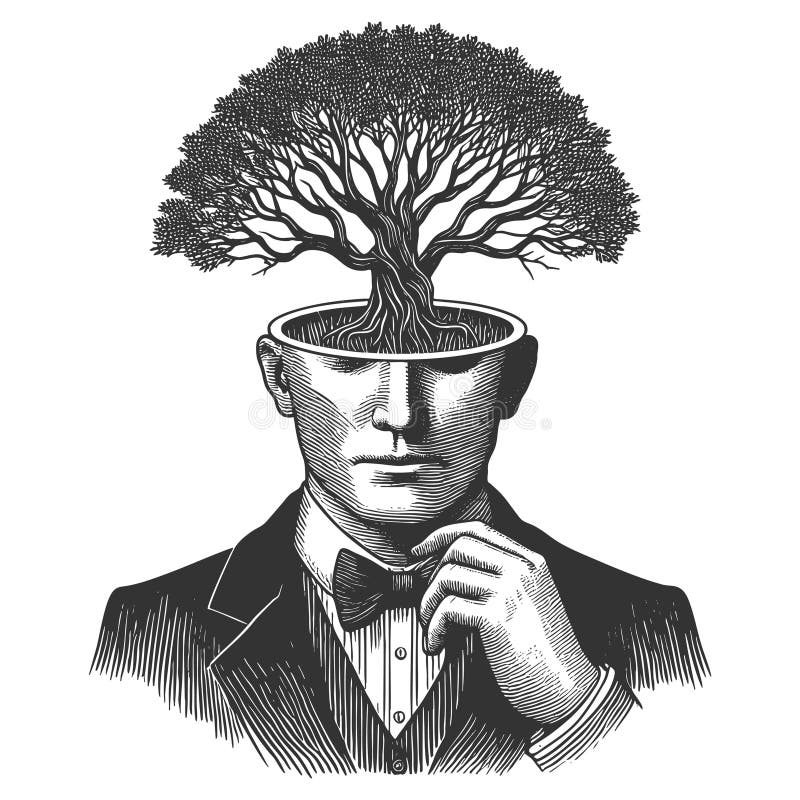 Tree Growing from Head Engraving Vector Stock Illustration ...