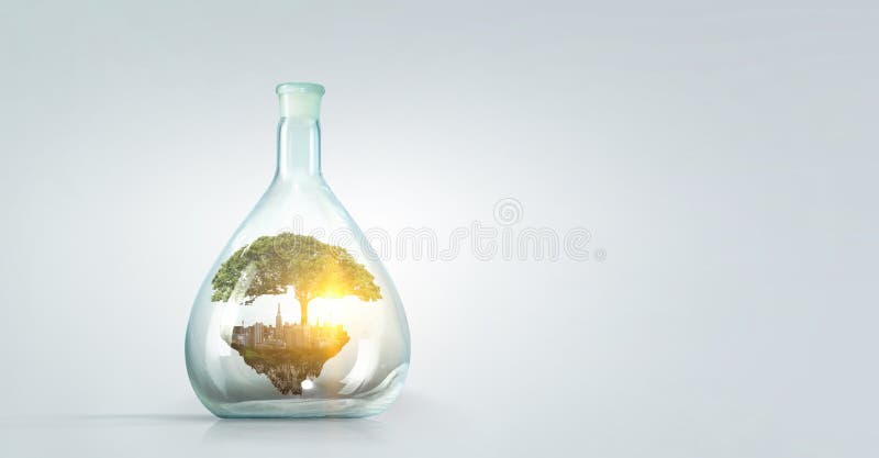 Tree Growing Inside Clear Glass Bottle . Mixed Media Stock Illustration ...